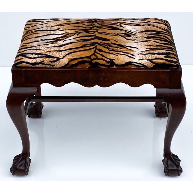 1940s Georgian Style Mahogany Ball and Claw Bench / Ottoman in Tiger ...