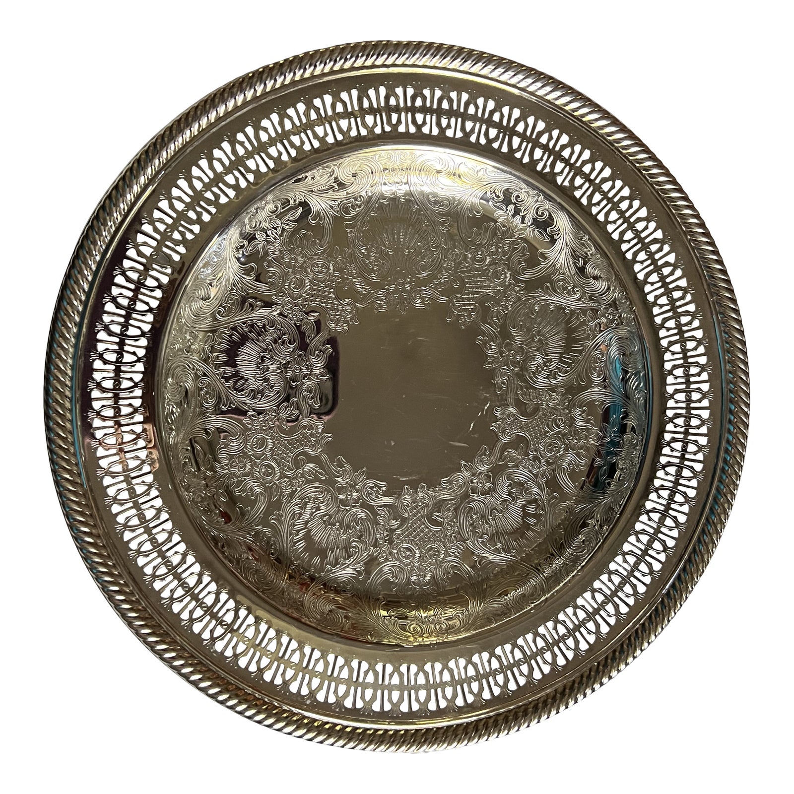 Antique Silverplate Small Round Tray | Chairish