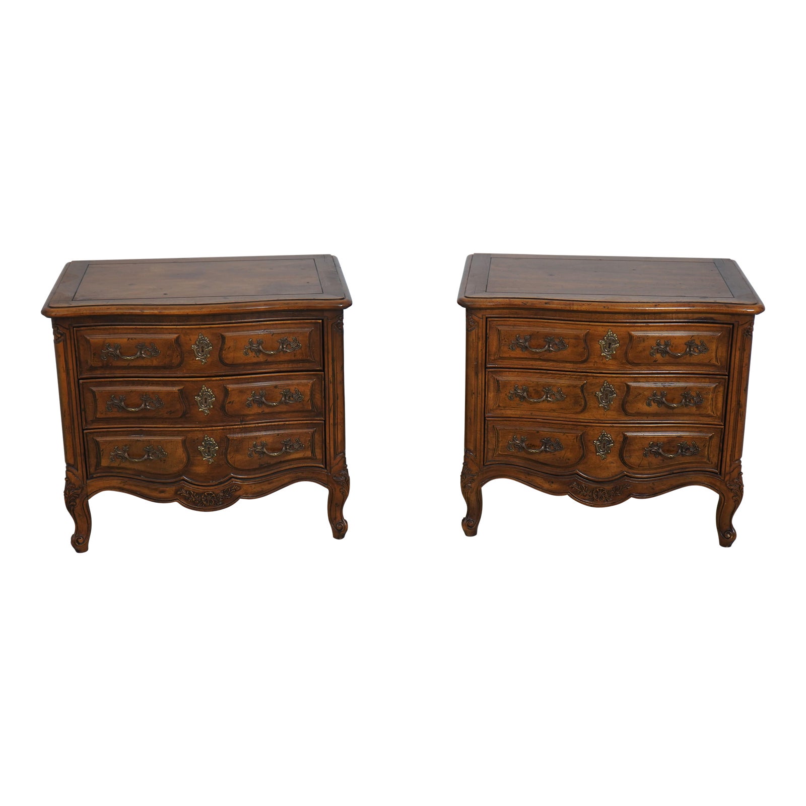 Pair Henredon 3 Drawer French Walnut Nightstands | Chairish
