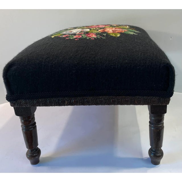 Vintage Needlepoint Stool With Craved Details | Chairish