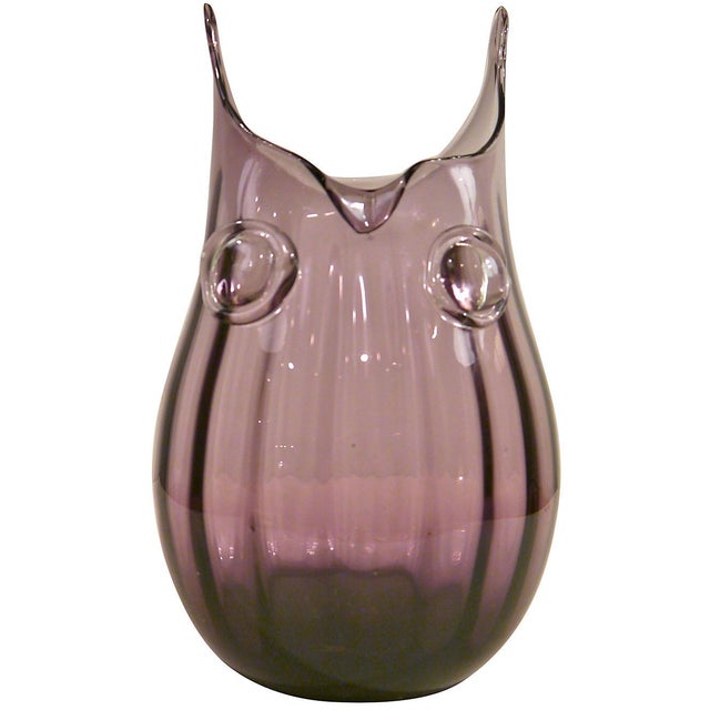 Amethyst Murano Glass Owl Vase | Chairish
