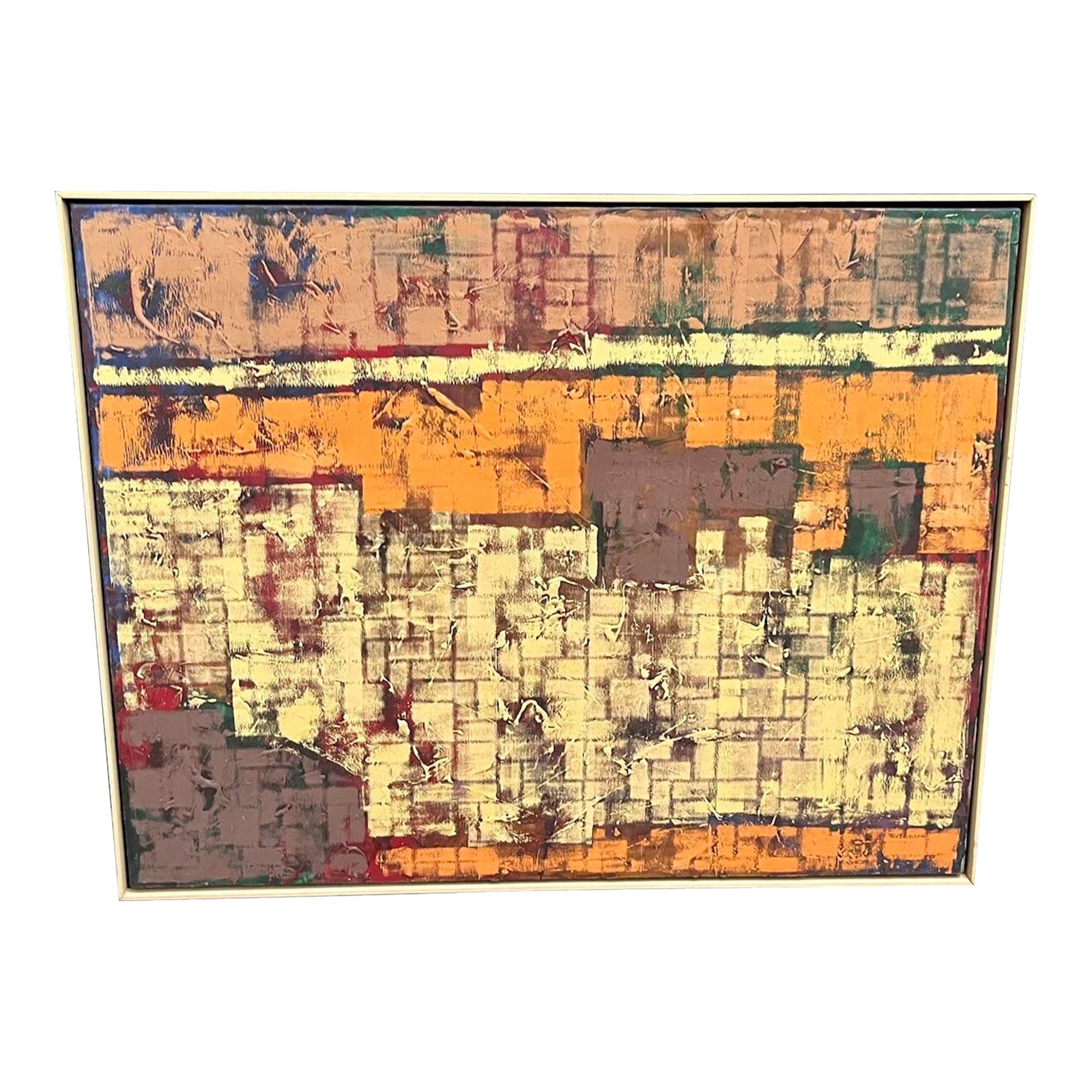 Erliss Pung 1980s Brown/Orange Abstract Squares Painting | Chairish