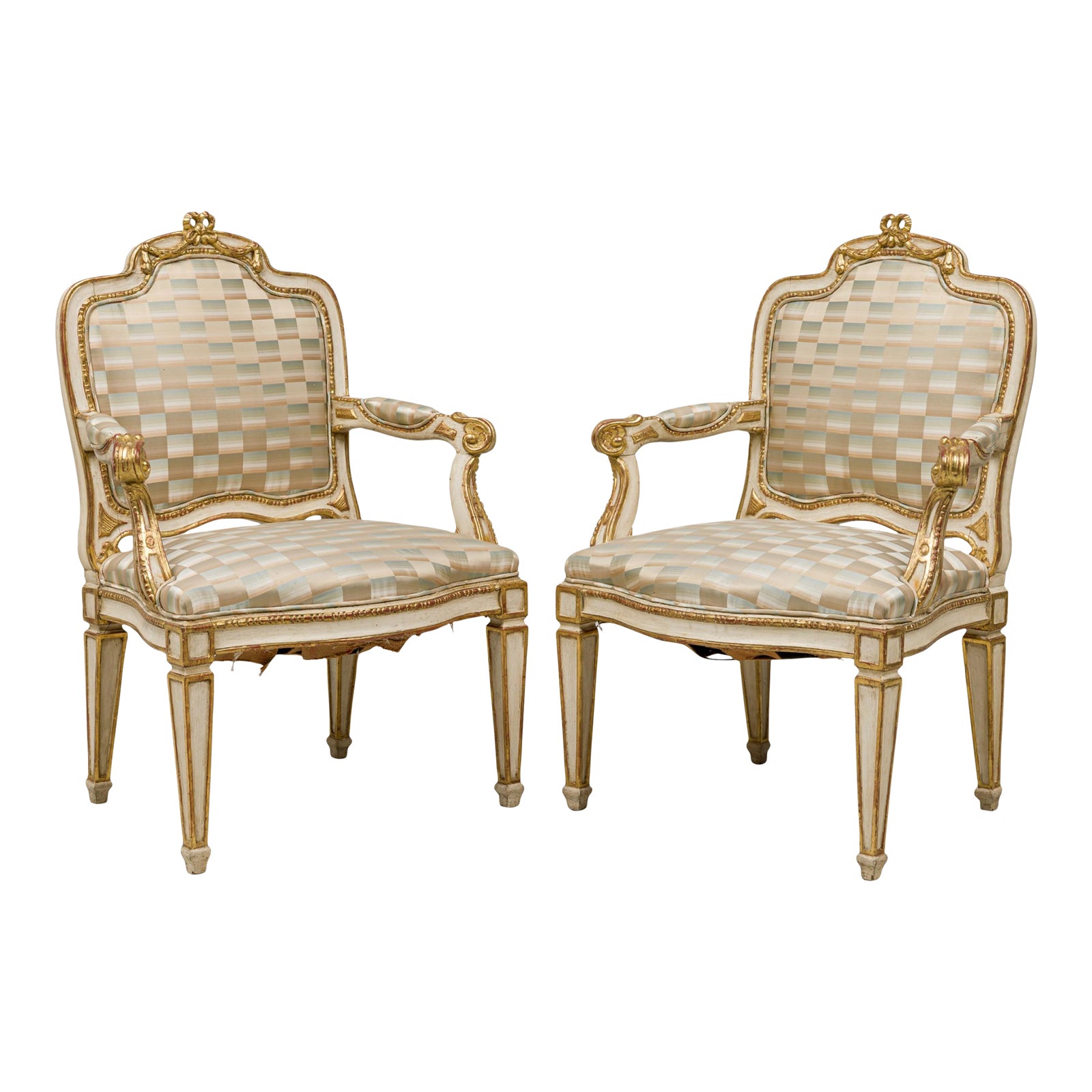 Swedish Neo-Classic Cream Painted, Parcel-Gilt Armchairs - a Pair ...