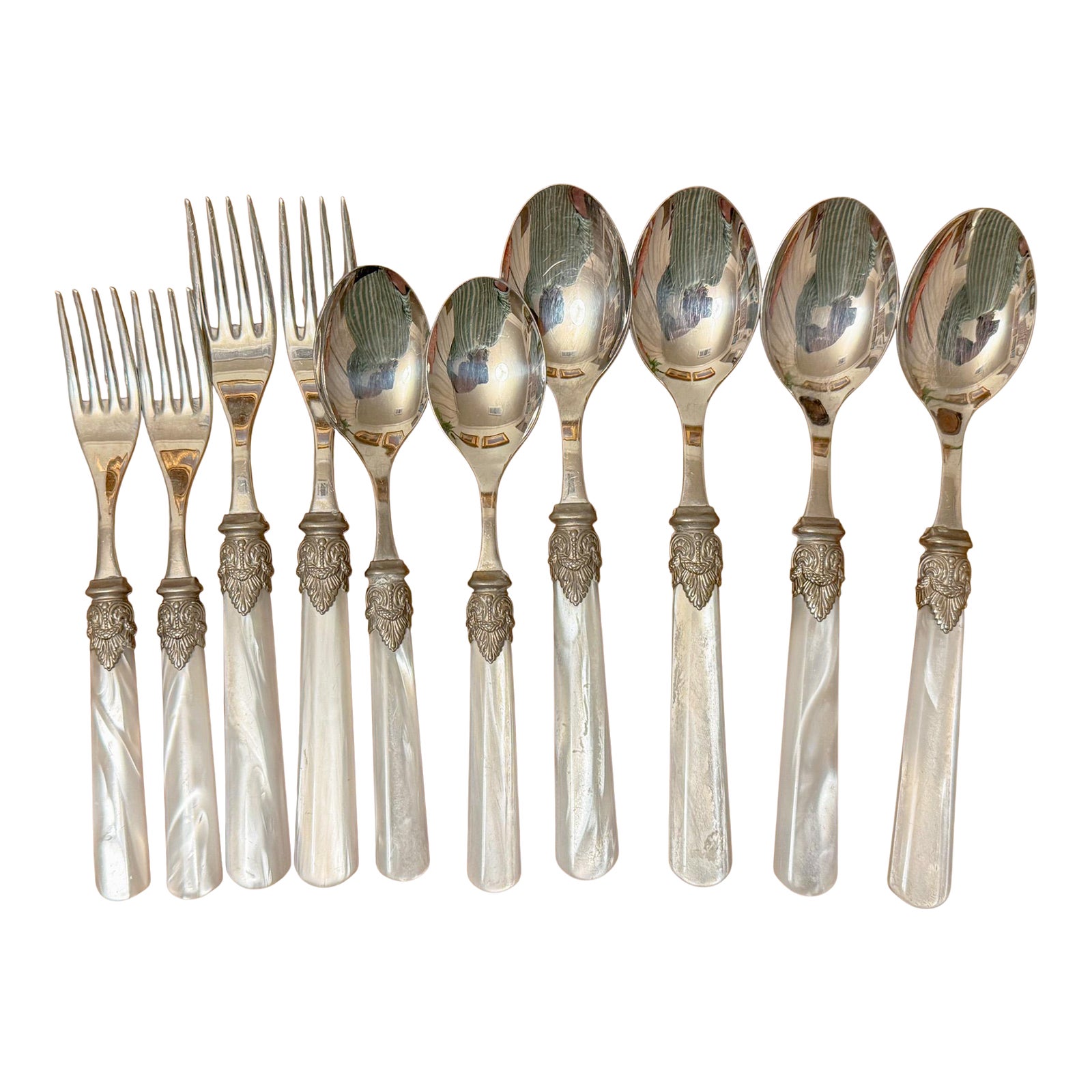 Eme Italian Faux Mother of Pearl Stainless Flatware | Chairish