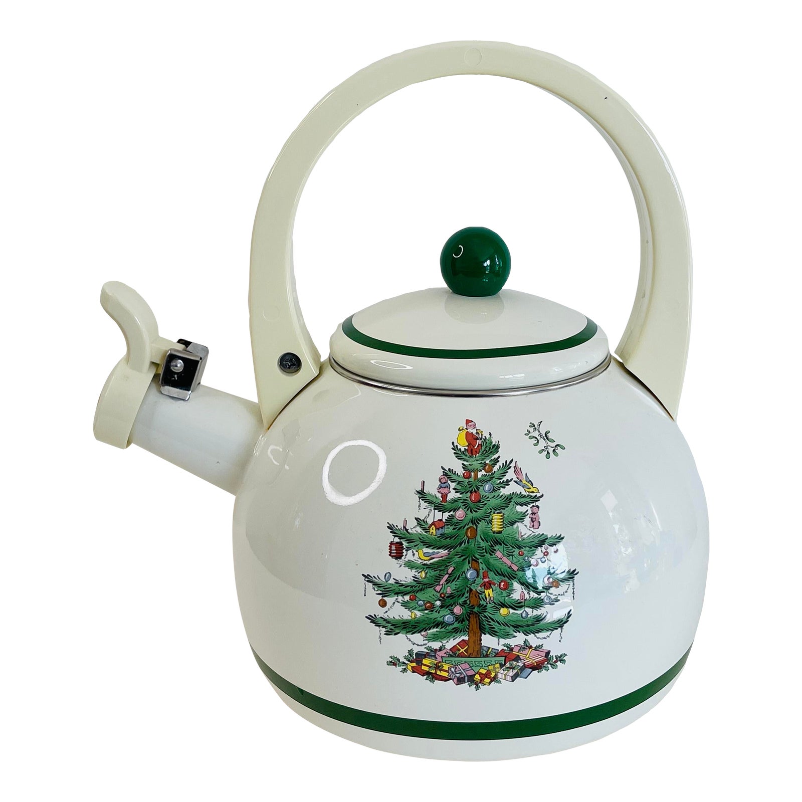 1980s Spode Christmas Tree Enamel Metal Tea Kettle | Chairish
