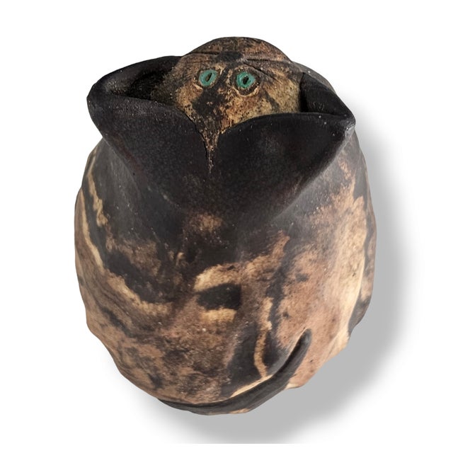 Studio Art Brown Ceramic Cat Bell | Chairish