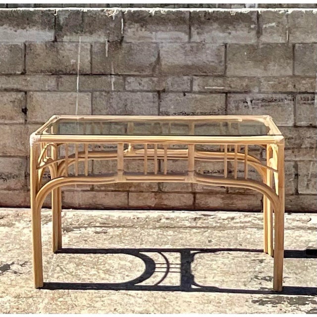 Vintage Coastal Rattan Console Table | Chairish