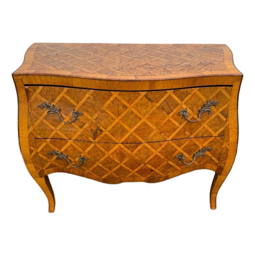 Vintage Italian Rococo Style Burl Wood Marquetry Commode With Cabriole ...