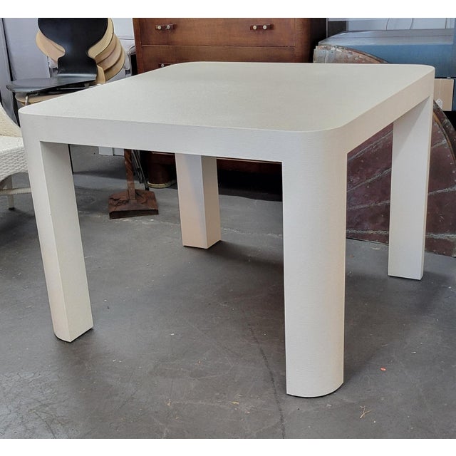 Cream Colored Grass Cloth Card Table | Chairish