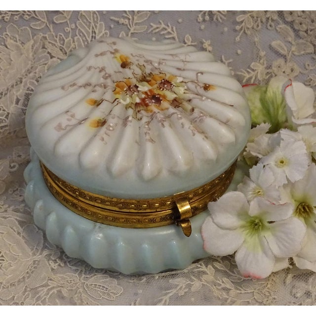 Late 19th Century Cf Monroe Wave Crest Shell Pattern Enamel Glass Box ...