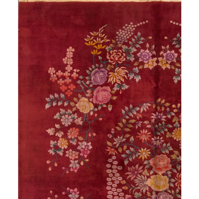 Antique Red Chinese Art Deco Rug 8 Ft 11 in X 11 Ft 5 In. | Chairish