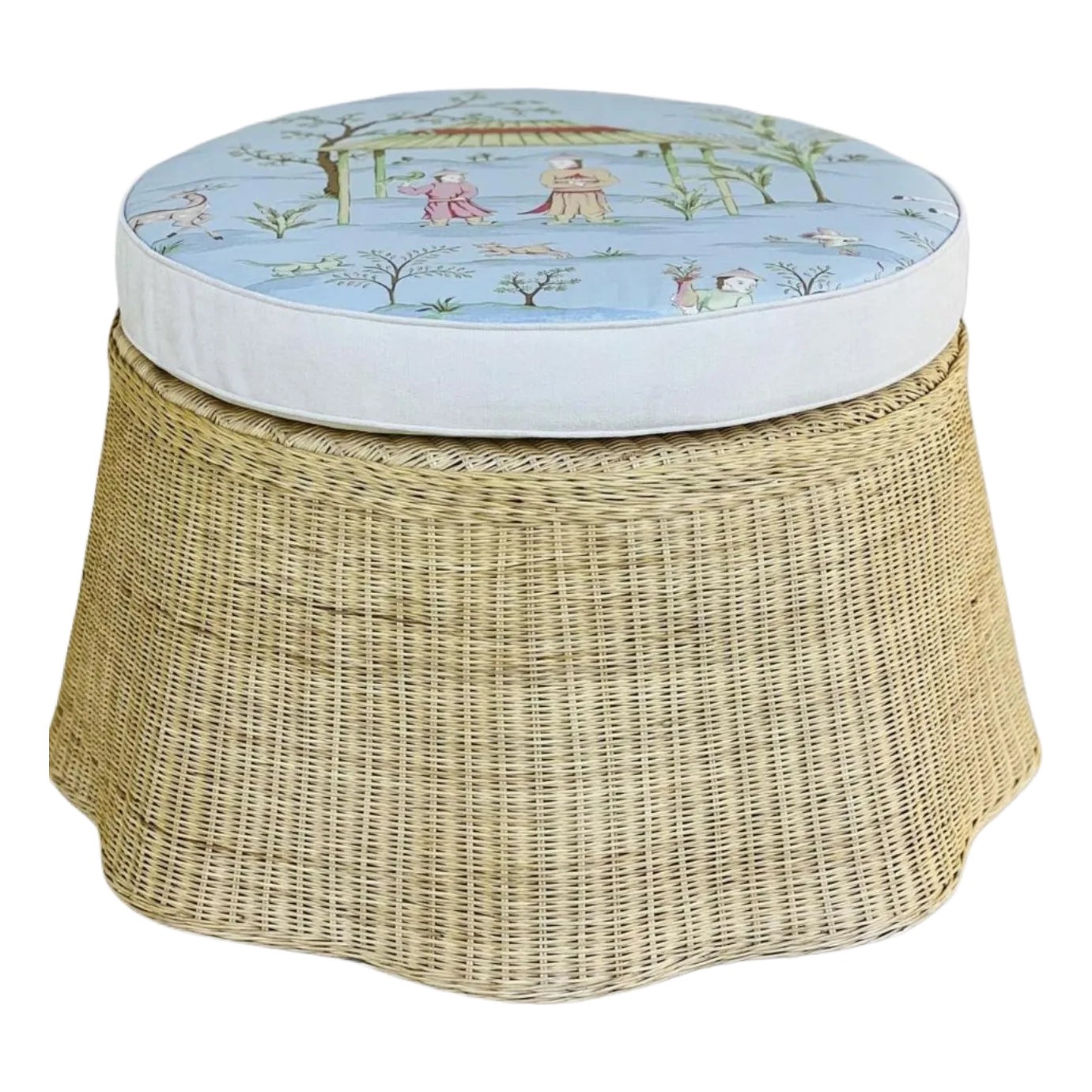 Upholstered Top Wavy Wicker/Rattan Coffee Table in Thibaut “ Ting Yuan ...