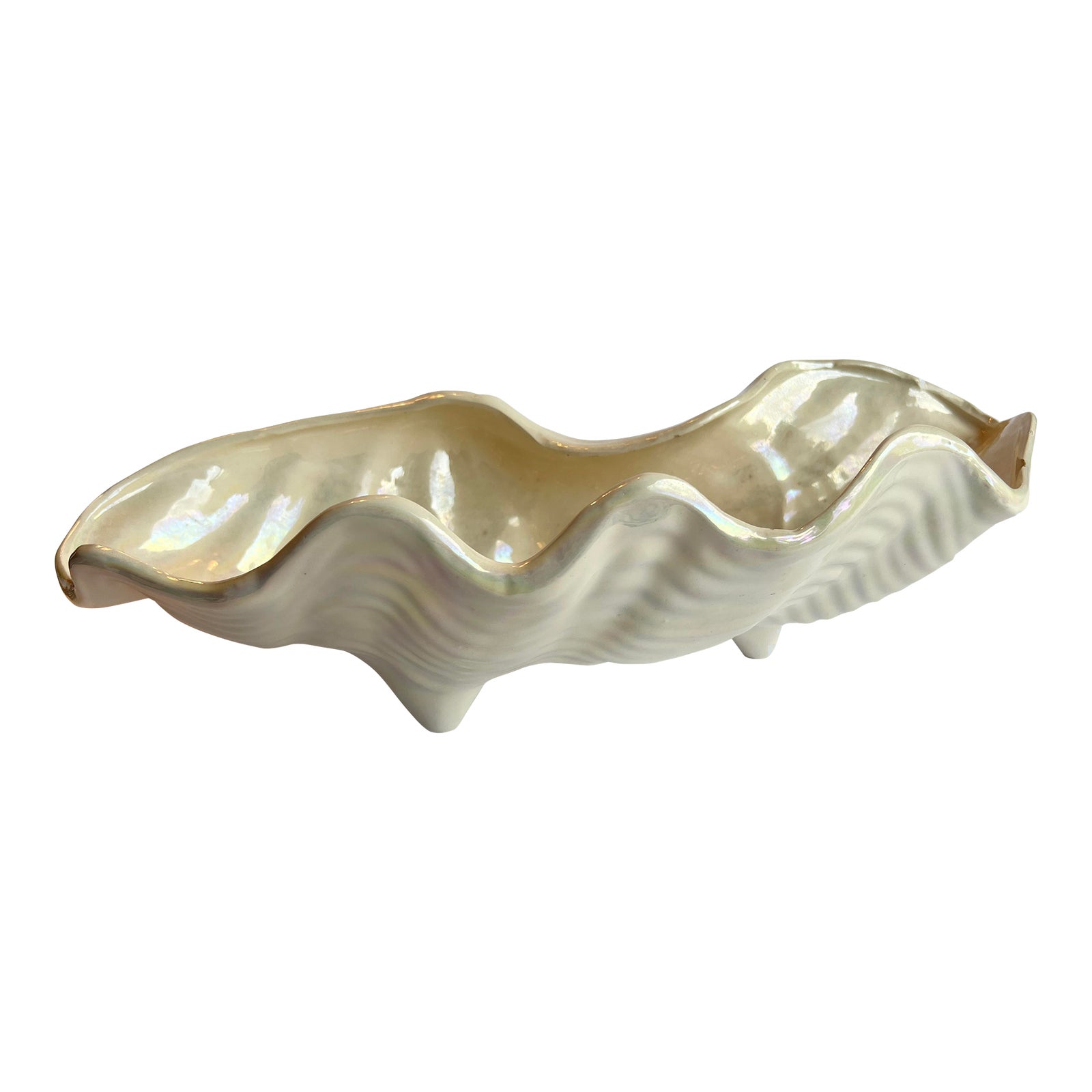 1950s Vintage Ceramic Iridescent Clam Shell Vase | Chairish