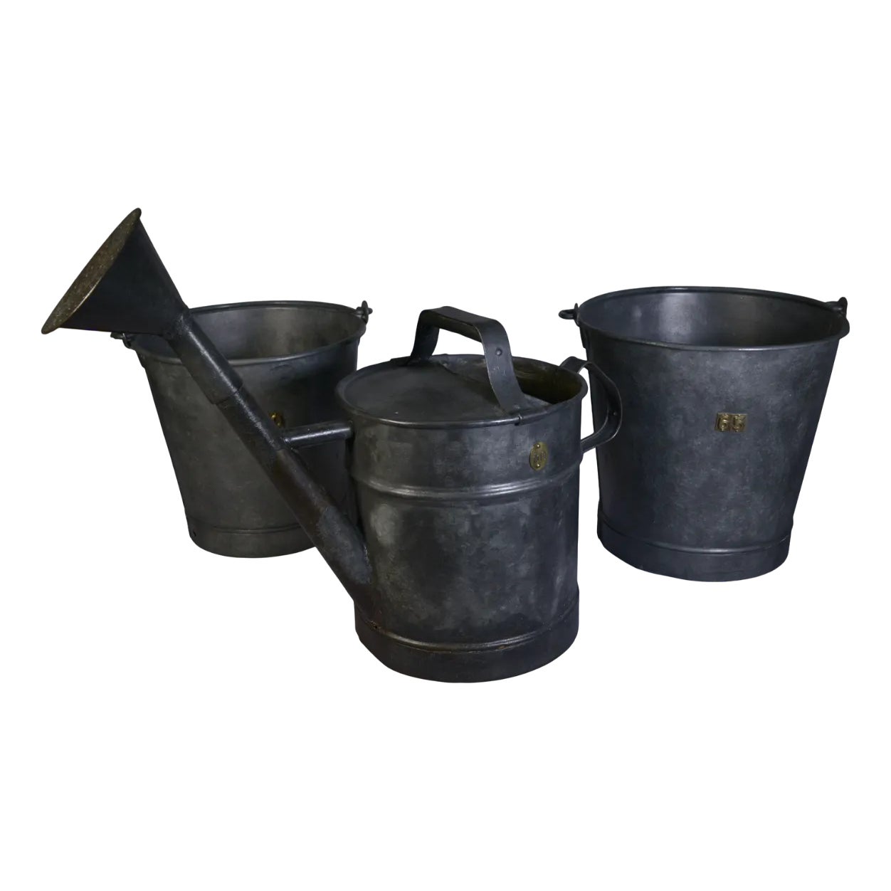 Buckets and Watering Can in Galvanized Steel with Brass Numbers, 1950s ...