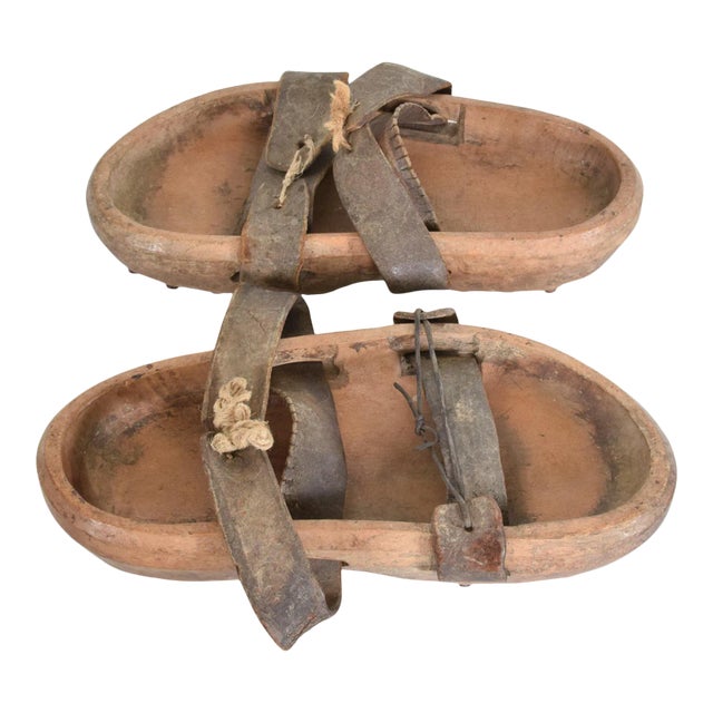 Antique 19th Century Asian Primitive Wood Clog Shoes Open Toe Sandals ...