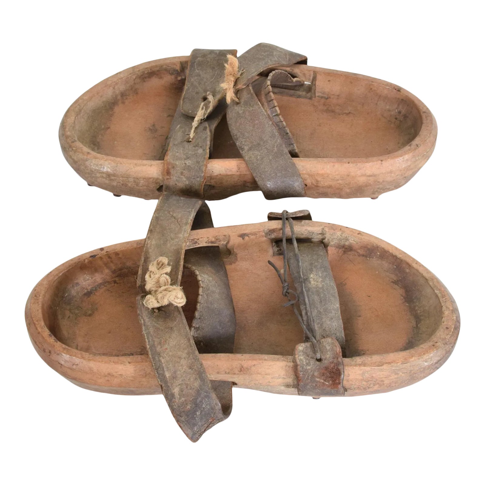 Antique Asian Decorative Japanese Shoes Leather Wood Open Toe | Chairish