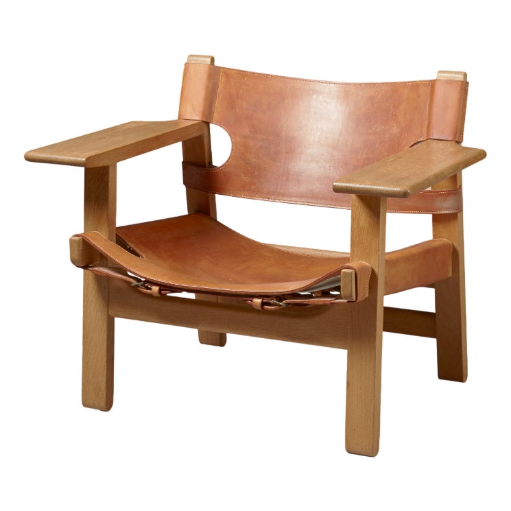 Vintage Spanish Chair in Cognac Leather by Børge Mogensen, 1960s | Chairish