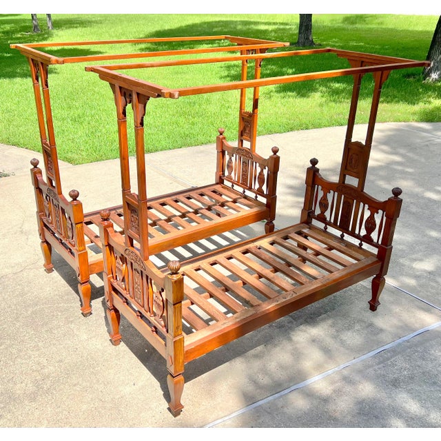 Pair Antique “ Raj” Canopy/Four Poster Indian Bed Frames | Chairish