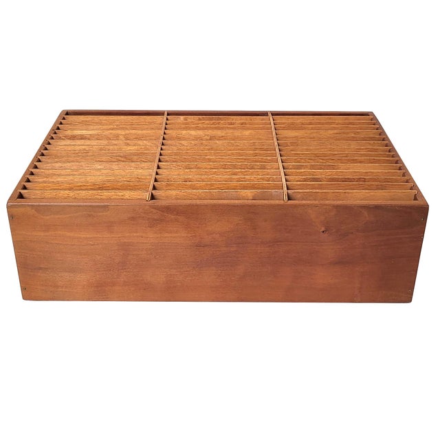 1980s Wood CD Rack or Desktop Organizer | Chairish