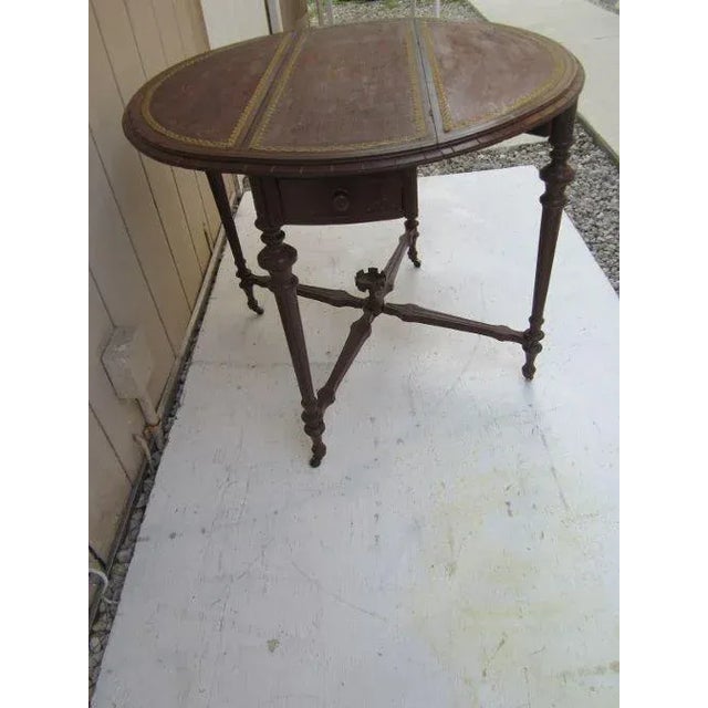 Early 1900s Side Round Table Two Drop Leaf on Wheels Two Drawer Dark ...