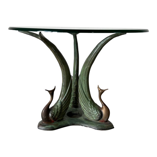 Vintage Hollywood Regency Style Brass Peacock Side Table | Chairish