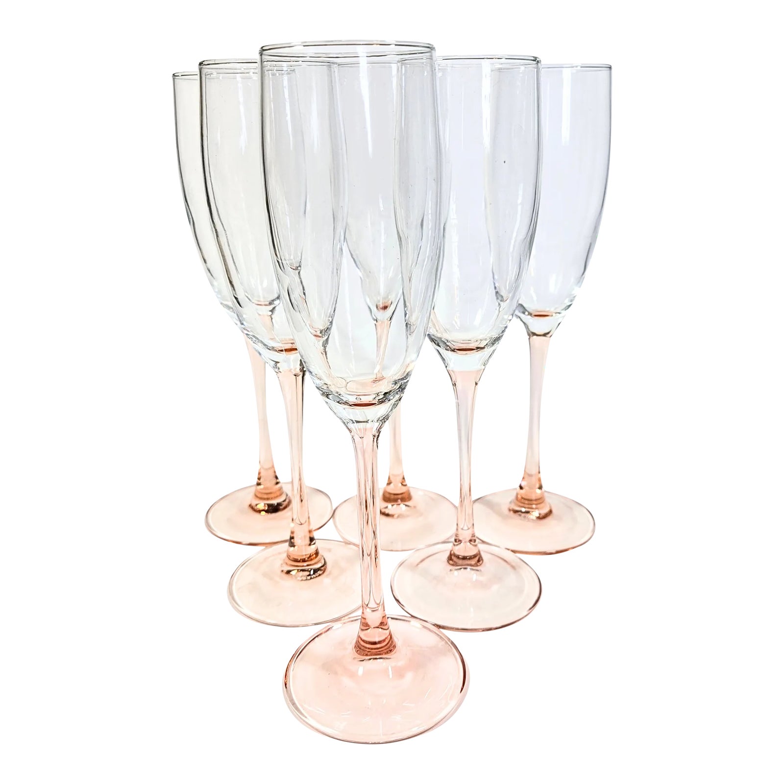Pale Pink Vintage Champagne Flutes- Set of Six | Chairish