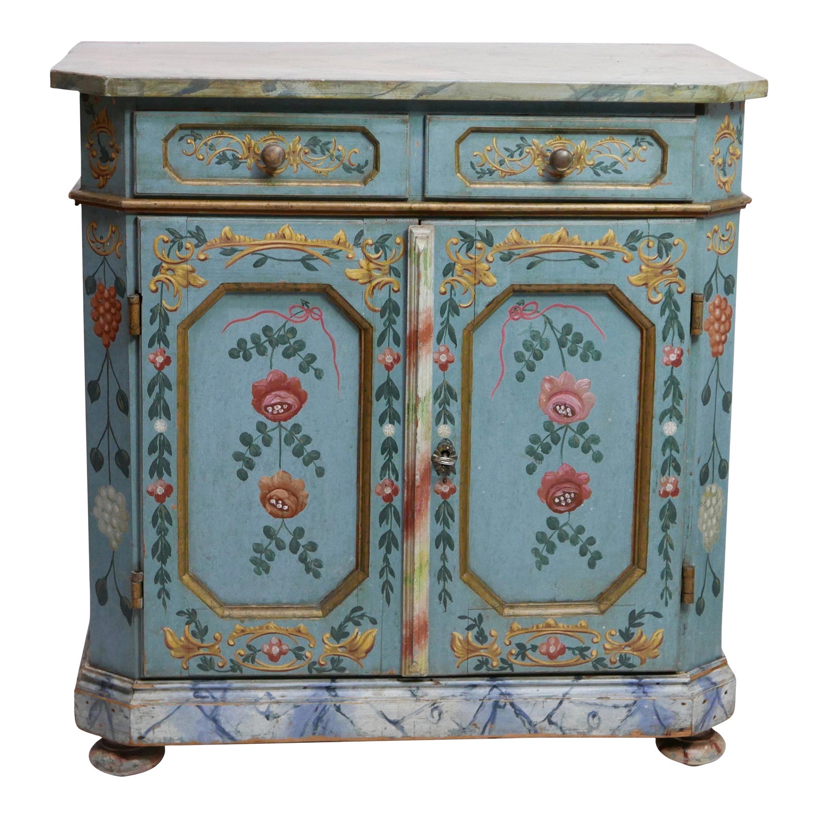 Hand Painted and Faux Marble Buffet Cabinet, Swiss or Swedish circa ...