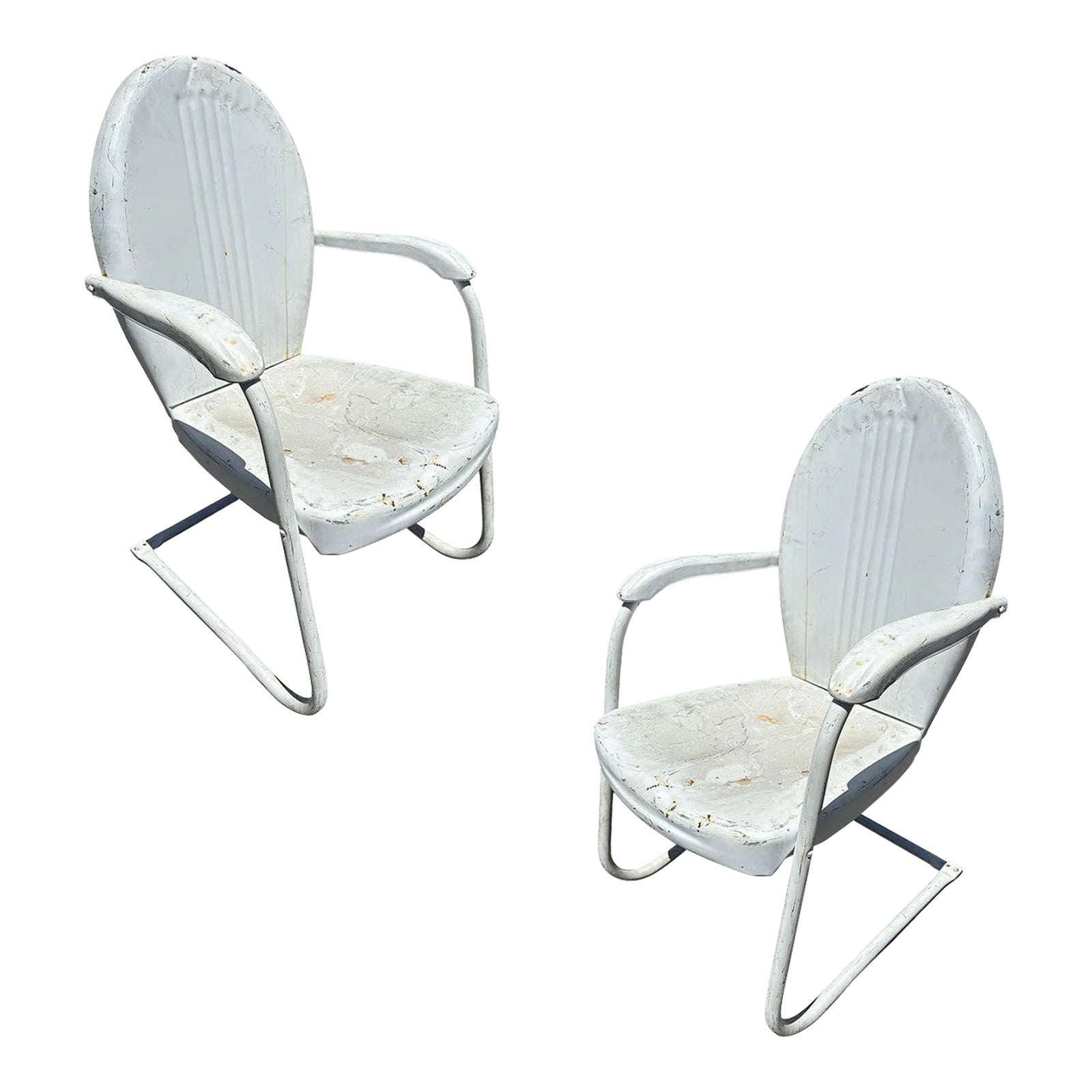 Mid-Century Steel Streamline Springer Patio Outdoor Lounge Chairs - A ...