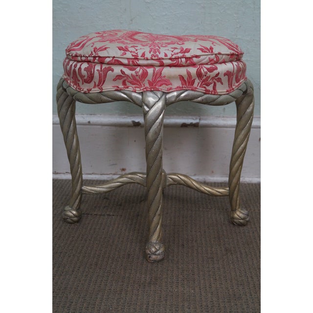 Vintage Hollywood Regency Silver Gilt Round Ottoman or Stool | Chairish
