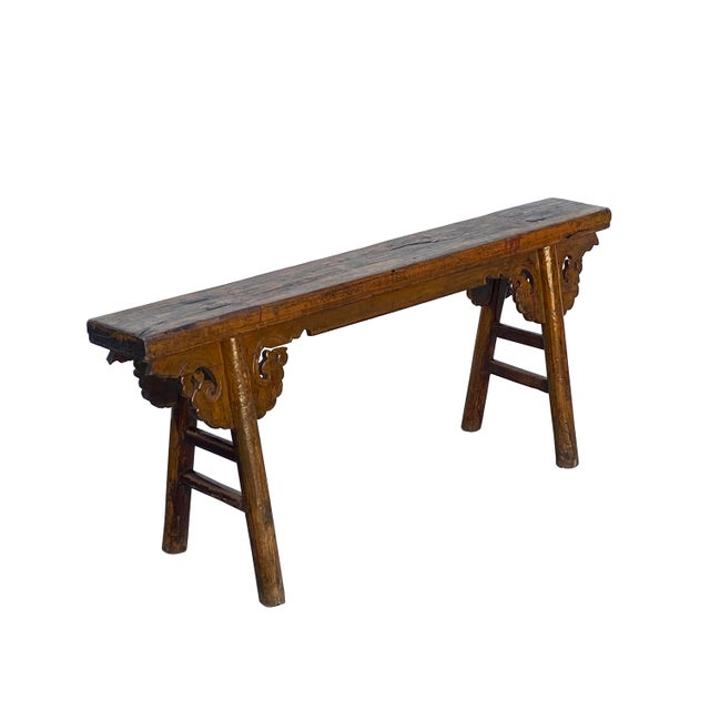 Vintage Raw Brown Rural Village Rustic Slim Wood Seating Bench | Chairish