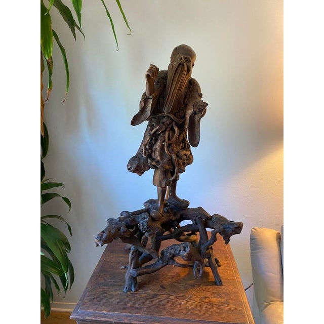 Early 19th Century Chinese Root Carving Man- God of Longevity | Chairish