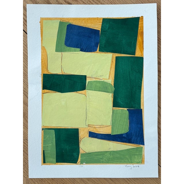 Bryan Young Abstraction Painting in Green and Yellow | Chairish