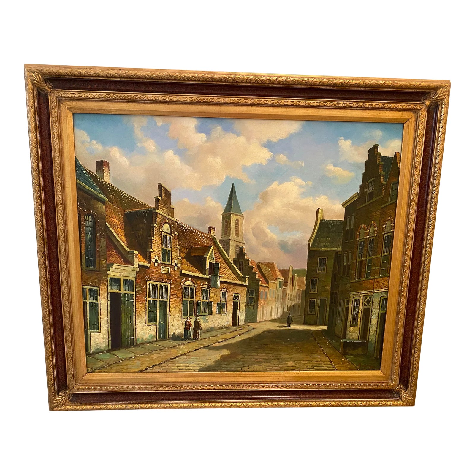 Vintage Mid 20th Century Dutch Street Scene European Oil Painting ...