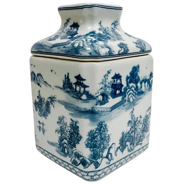 Blue & White Chinoiserie Ceramic Tissue Box Cover | Chairish