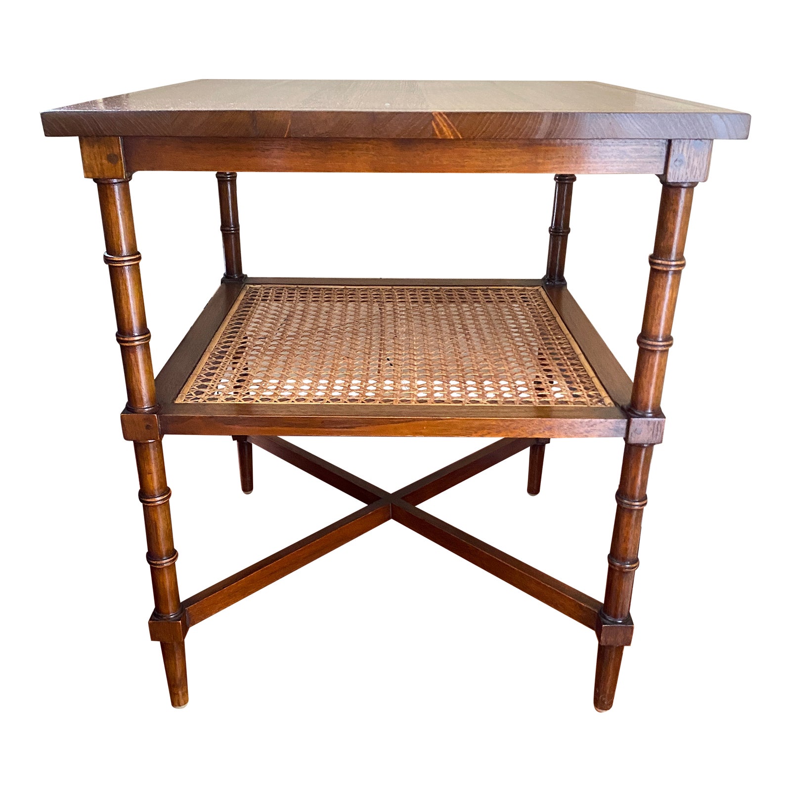 1990s Wood and Cane Side Table | Chairish