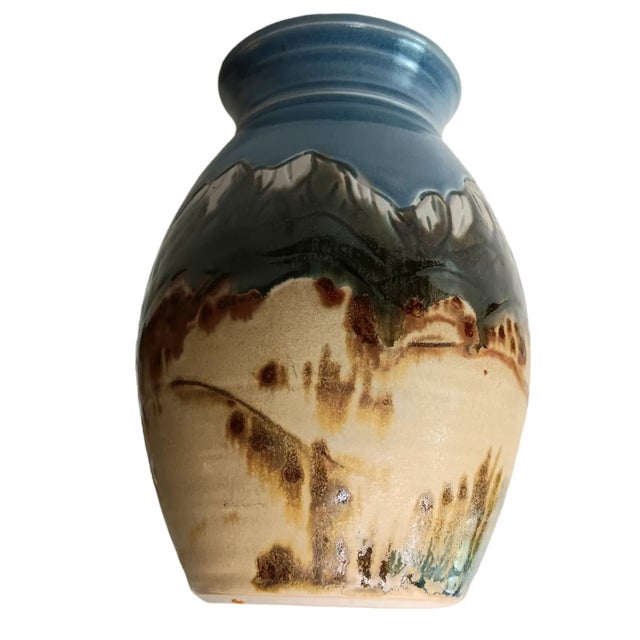 2000s Carl Sheehan Pottery Vase Signed Snow Mountain Scene | Chairish