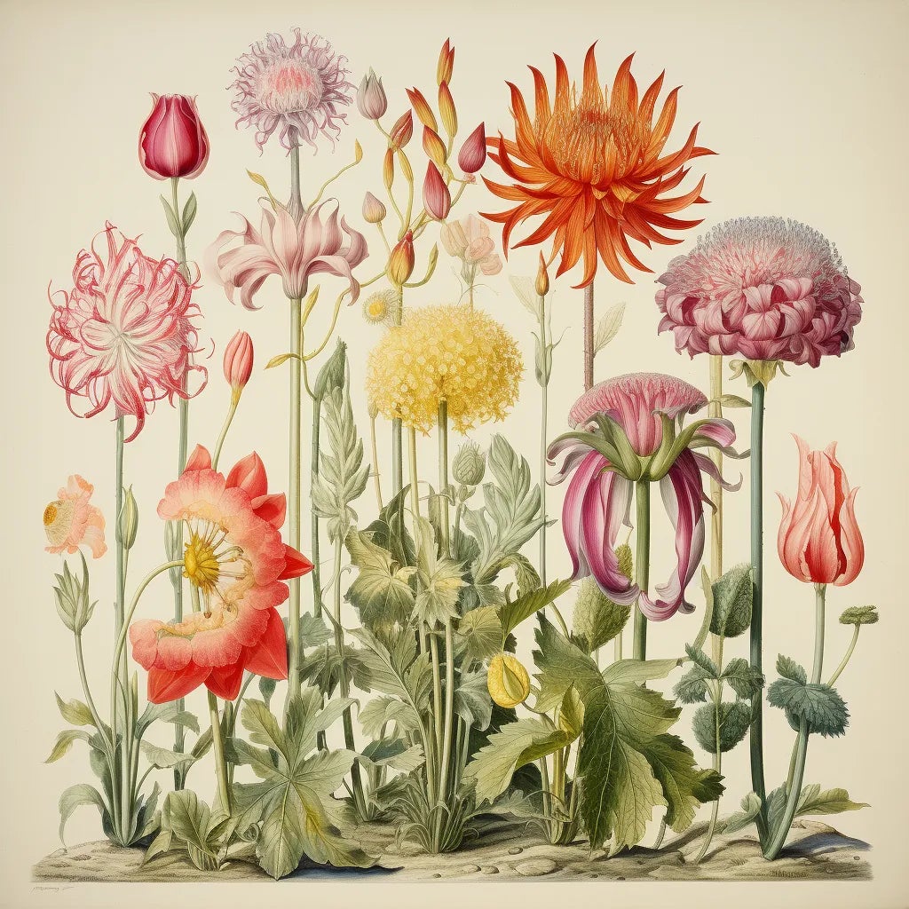 18' X 18' 'Flowers' Botanical Print, 'Hortus Floridus' Style, Unframed ...