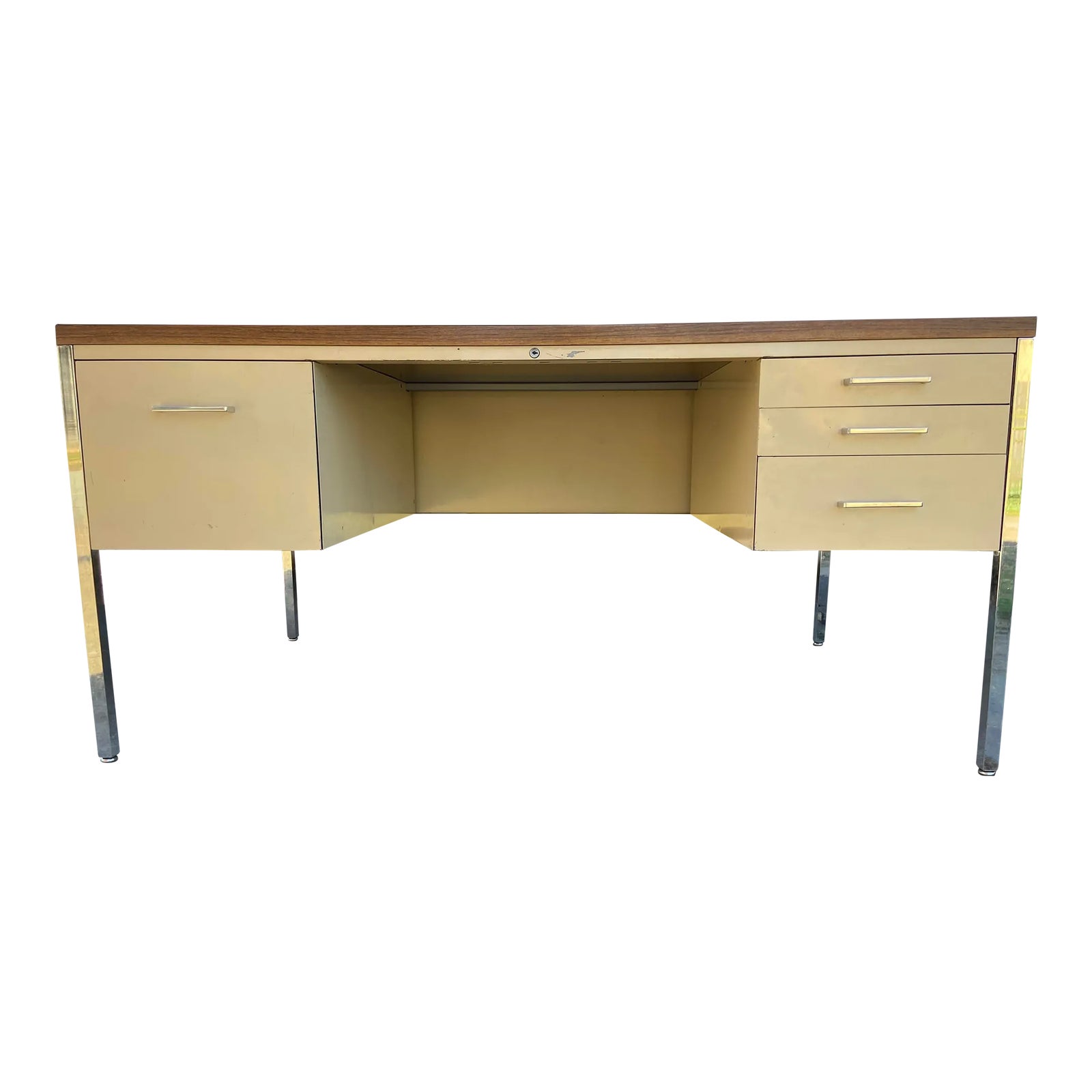 1980s Allsteel Vintage Mid Century Modern Metal Tanker Desk | Chairish