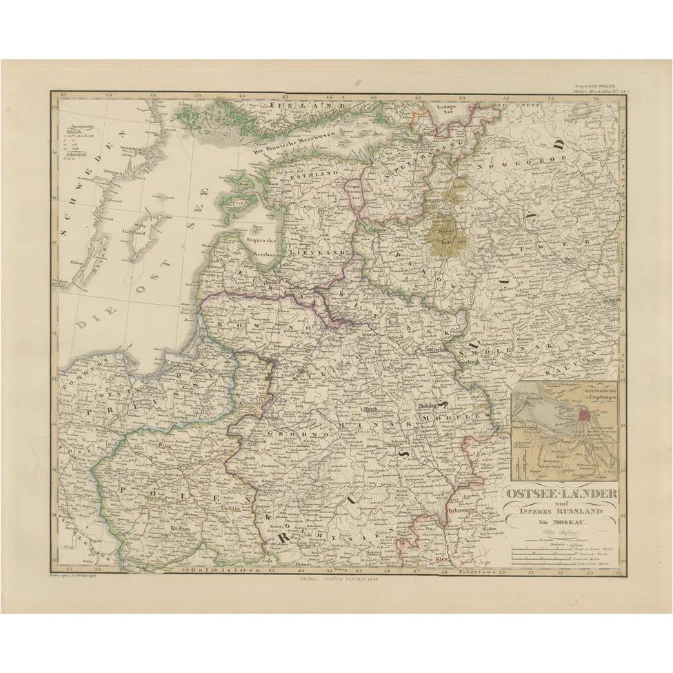 Map of the Baltic States and Inner Russia to Moscow by Justus Perthes ...