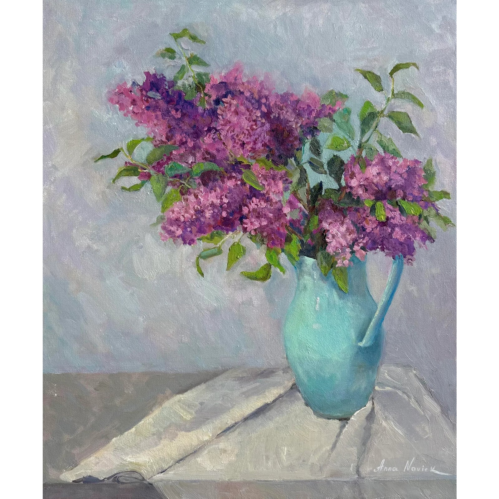 "Lilac in a Turquoise Jug" Original Impressionist Flower Still Life Oil ...