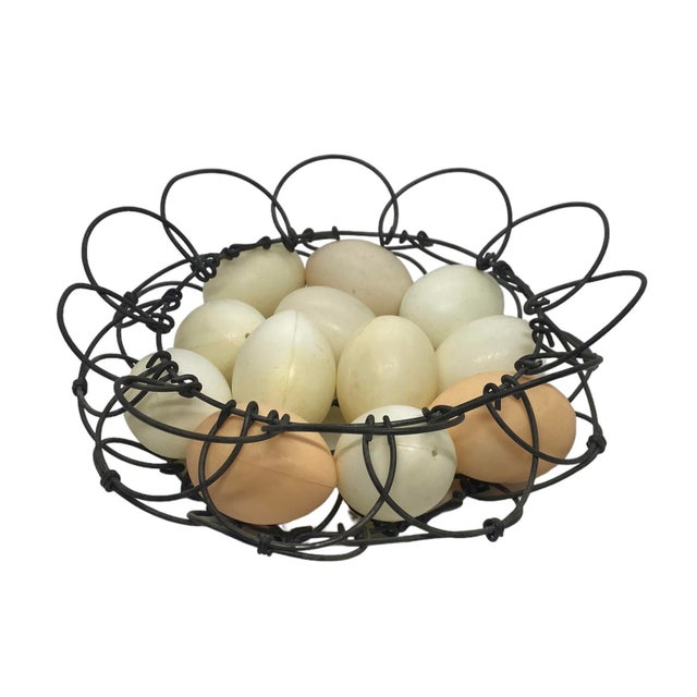 Vintage Farmhouse Wire Collapsible Egg Basket With Twelve Plastic Eggs ...