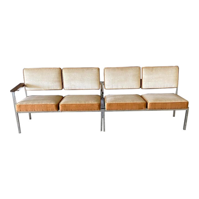 1960s Chrome and Velvet Sectional Bench Seating - Set of 2 | Chairish