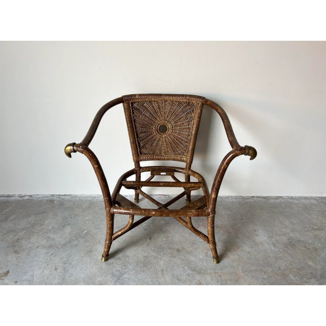 Vintage Organic Faux - Tortoise Shell Finish Rattan and Brass Accent ...