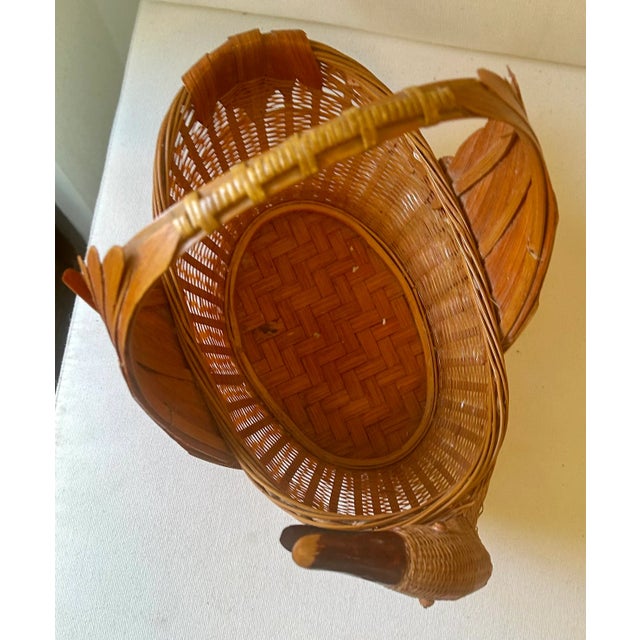 Vintage Wicker Rattan Flying Goose Basket With Handle | Chairish