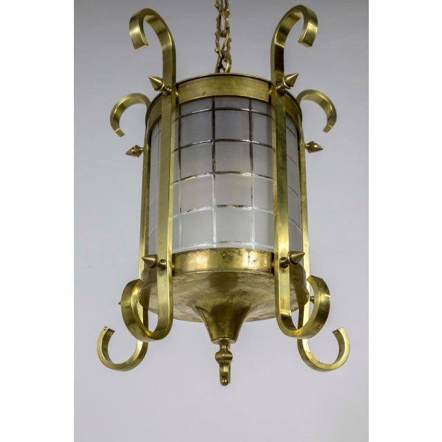 Scroll & Spike Cylindrical Beveled Glass Lantern | Chairish