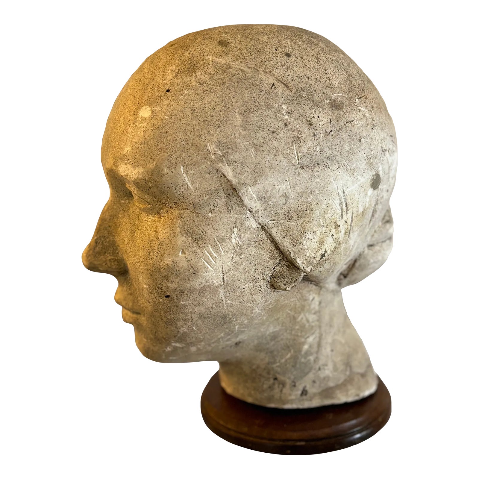 Vintage Realist Female Plaster Bust Sculpture on Wooden Stand | Chairish