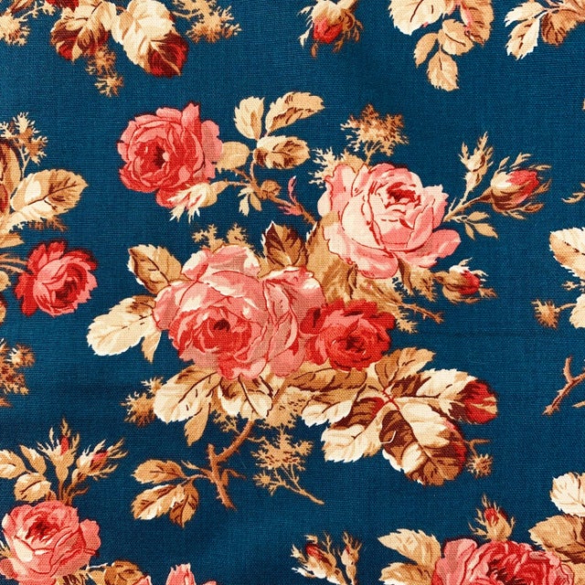 Designer P Kaufmann Waverly Blue Green Pink Red Cabbage Rose Floral ...