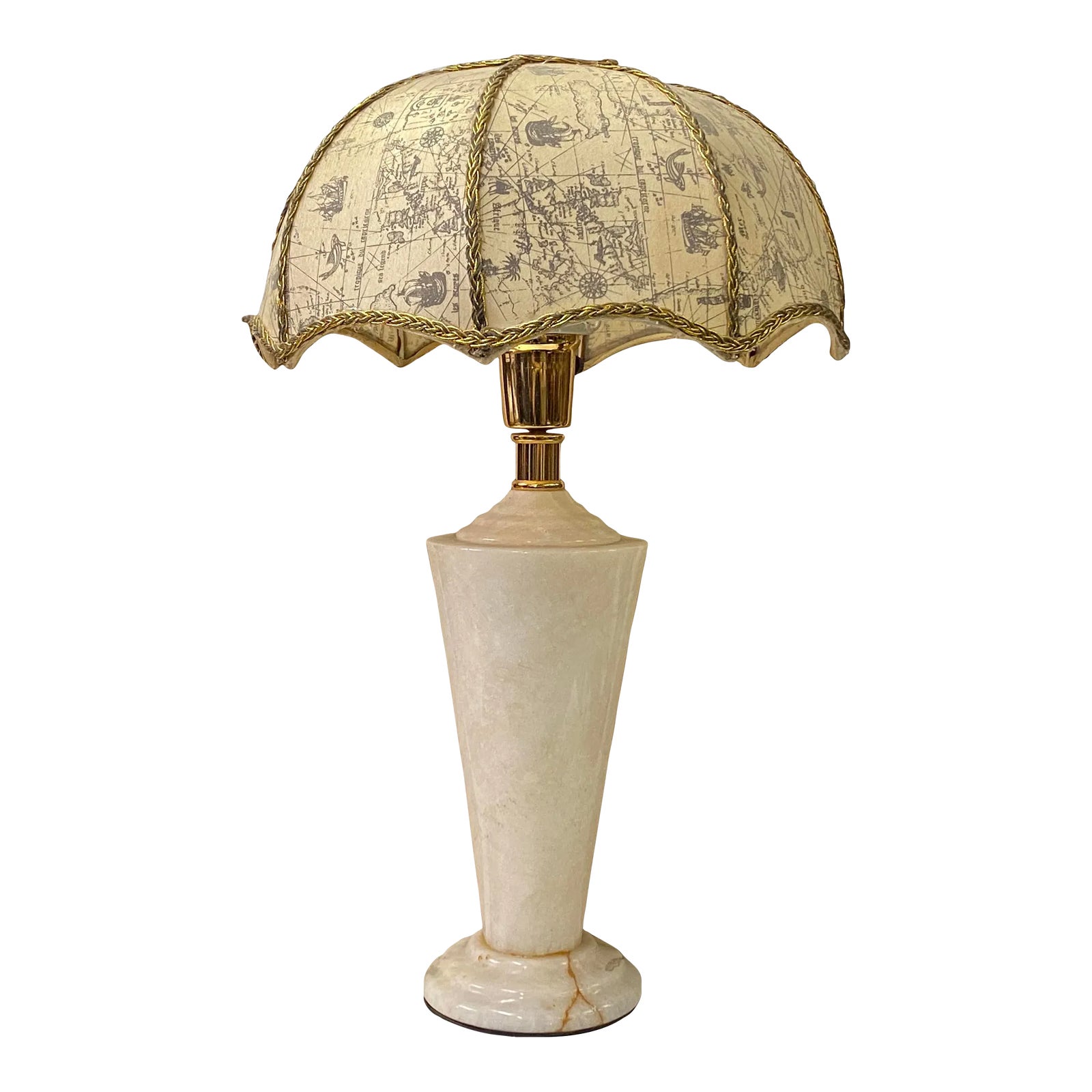 Natural White Cream Marble Stone Round Base Table Lamp | Chairish