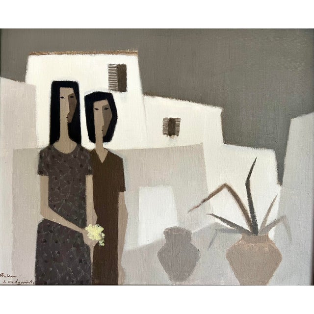 C. 1960s Midcentury Modern "Two Figures" Oil Painting by Swedish Artist ...