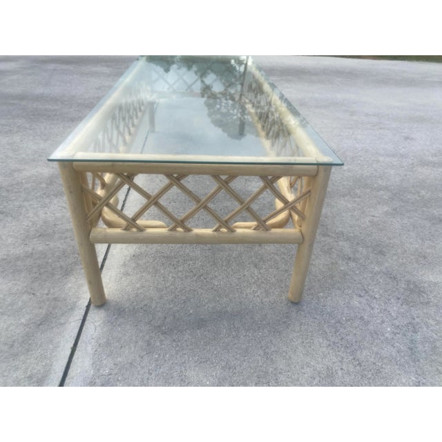 1980s Boho Coastal Lattice Tan Rattan Rectangular Coffee Table | Chairish